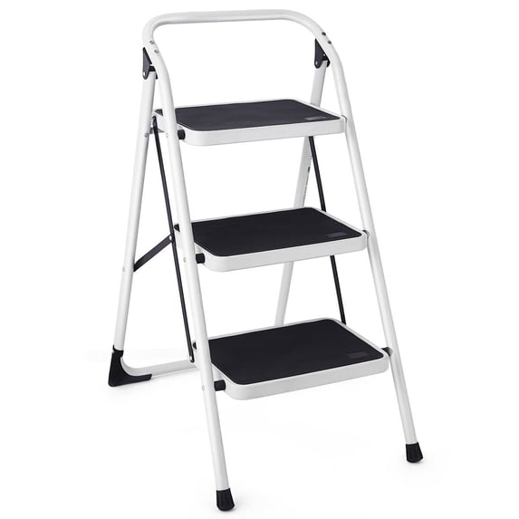 Costway 3-Step Ladder, Lightweight, HD Construction, Foldable, Anti ...