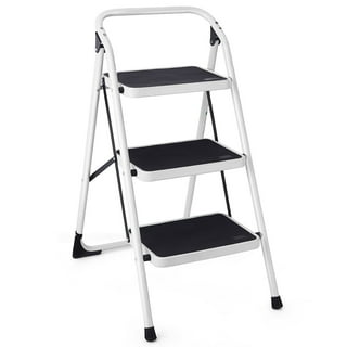 Gymax 3 In 1 Folding Ladder 3 Tier Step Stool 24'' Storage Shelf Multi ...