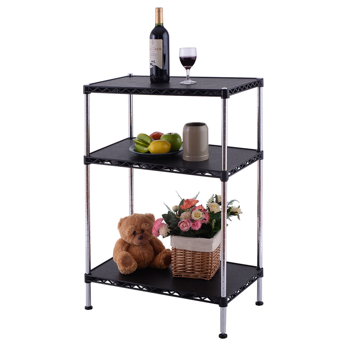 Costway 3 Tier Adjustable Storage Rack Shelves Display Organizer Home ...