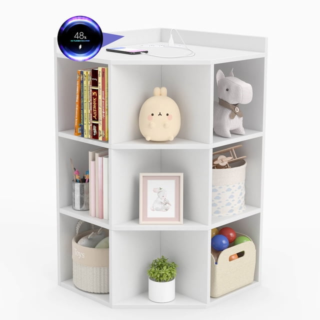 Costway 3-Tier Kids Corner Toy Storage Organizer with USB Ports and ...