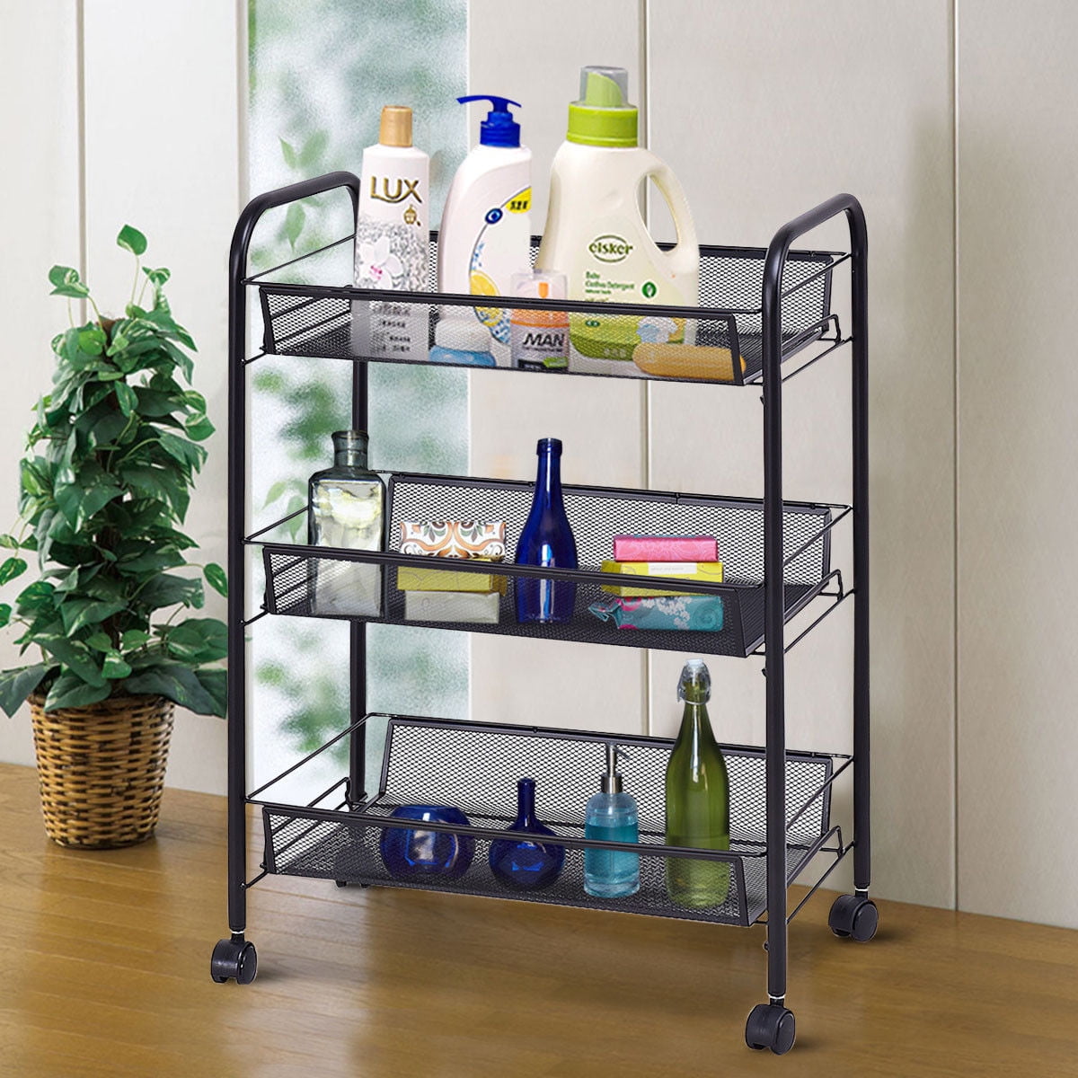 Costway 3 Tier Storage Rack Trolley Cart Home Kitchen Organizer Utility ...