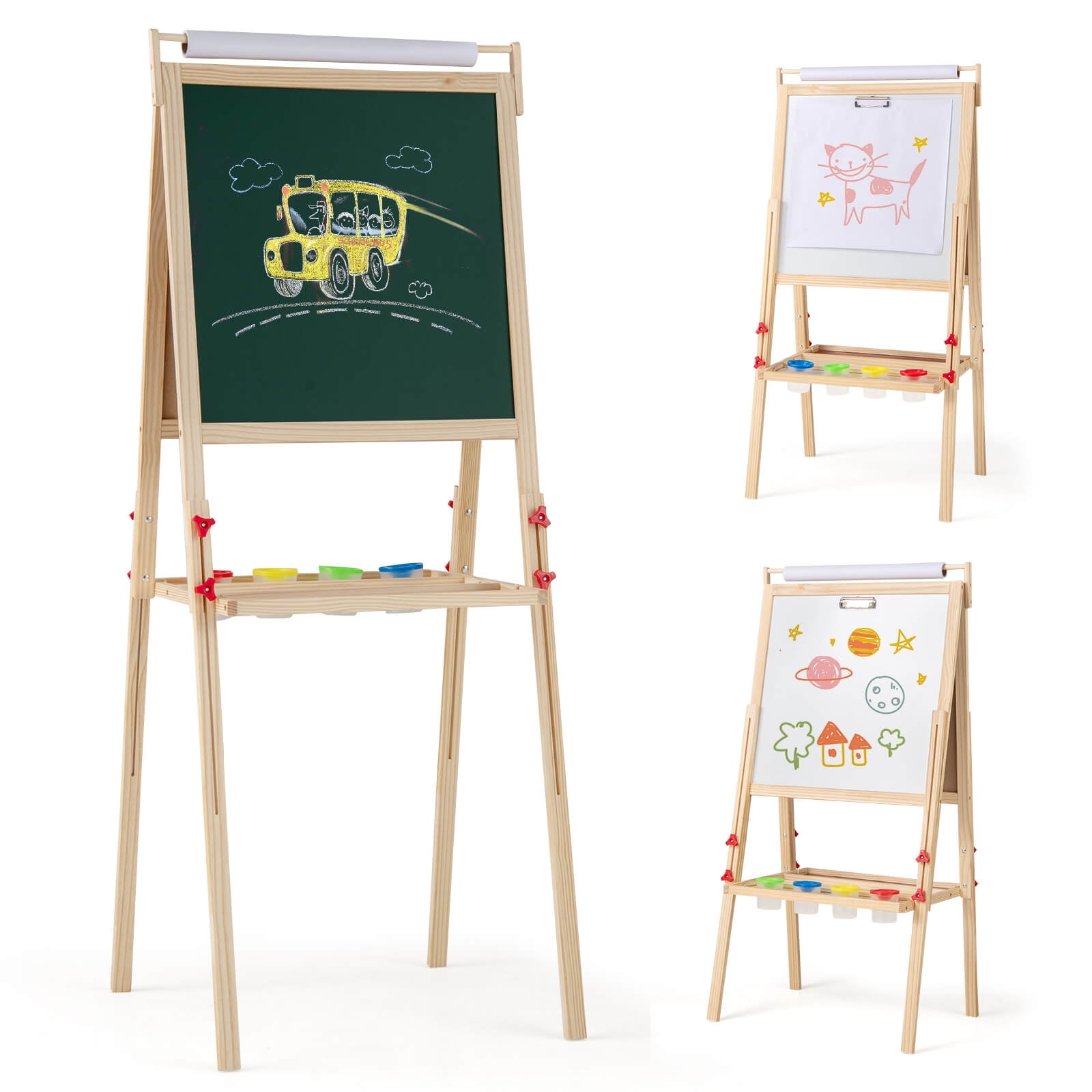 Costway 3-in-1 Art Easel for Kids with Magnetic Chalkboard & Whiteboard ...