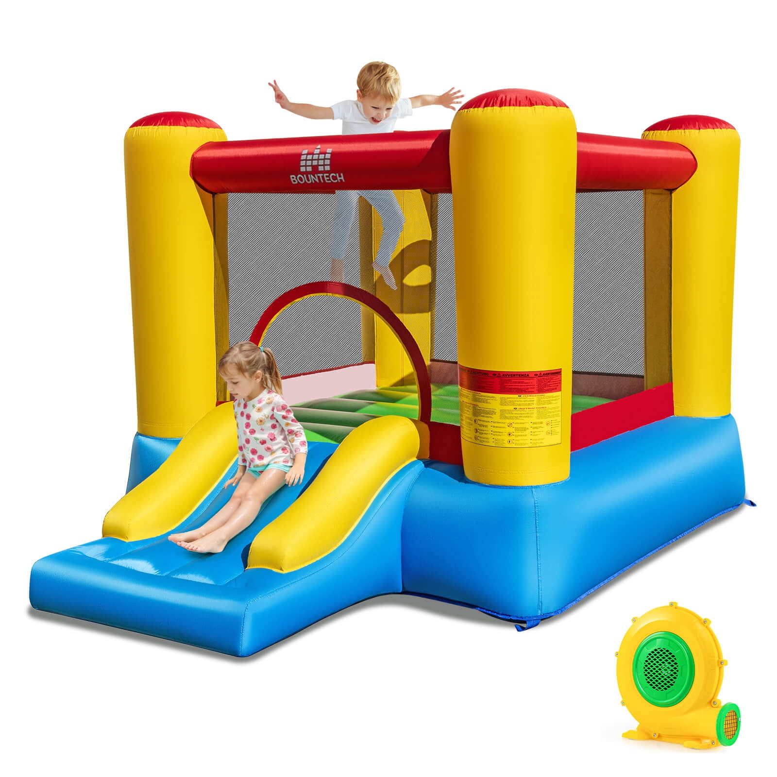 Costway 3-in-1 Inflatable Bounce House with Slide&Basketball Hoop with ...