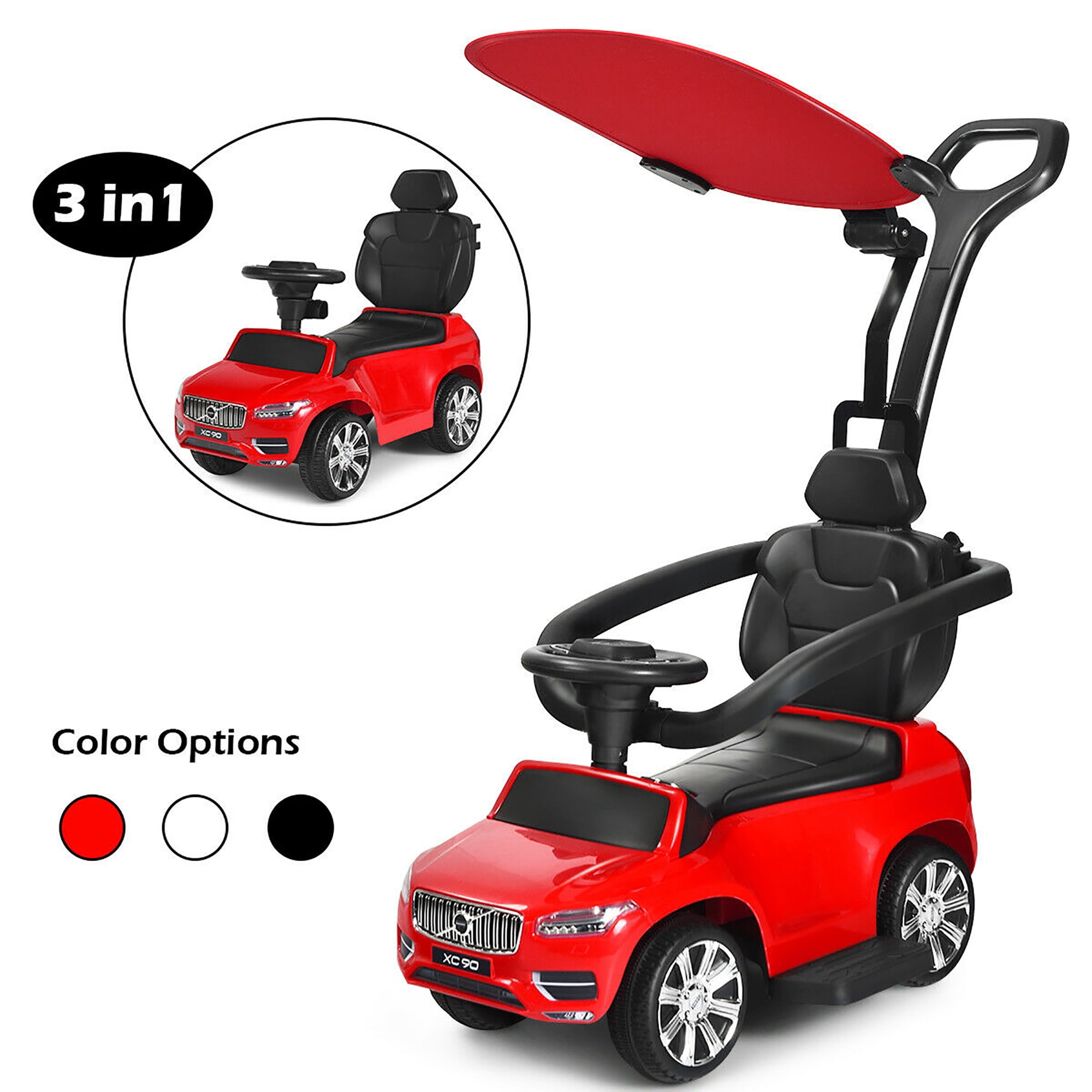 Costway 3 in 1 Licensed Volvo Kids Ride On Push Car Stroller for ...