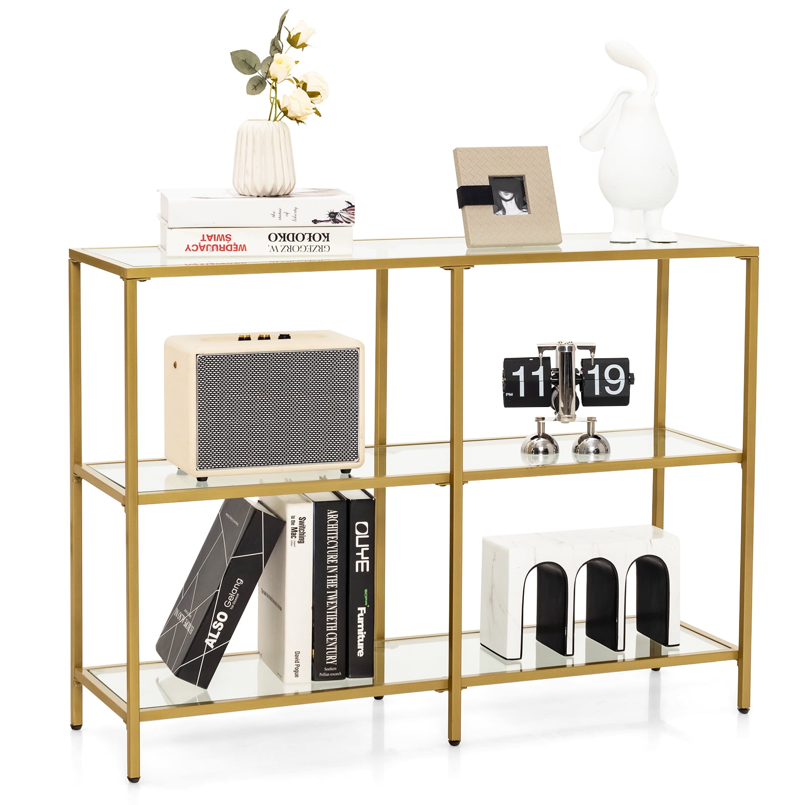 Costway 3-tier 39.5'' Narrow Glass Console Sofa Entryway Table for ...