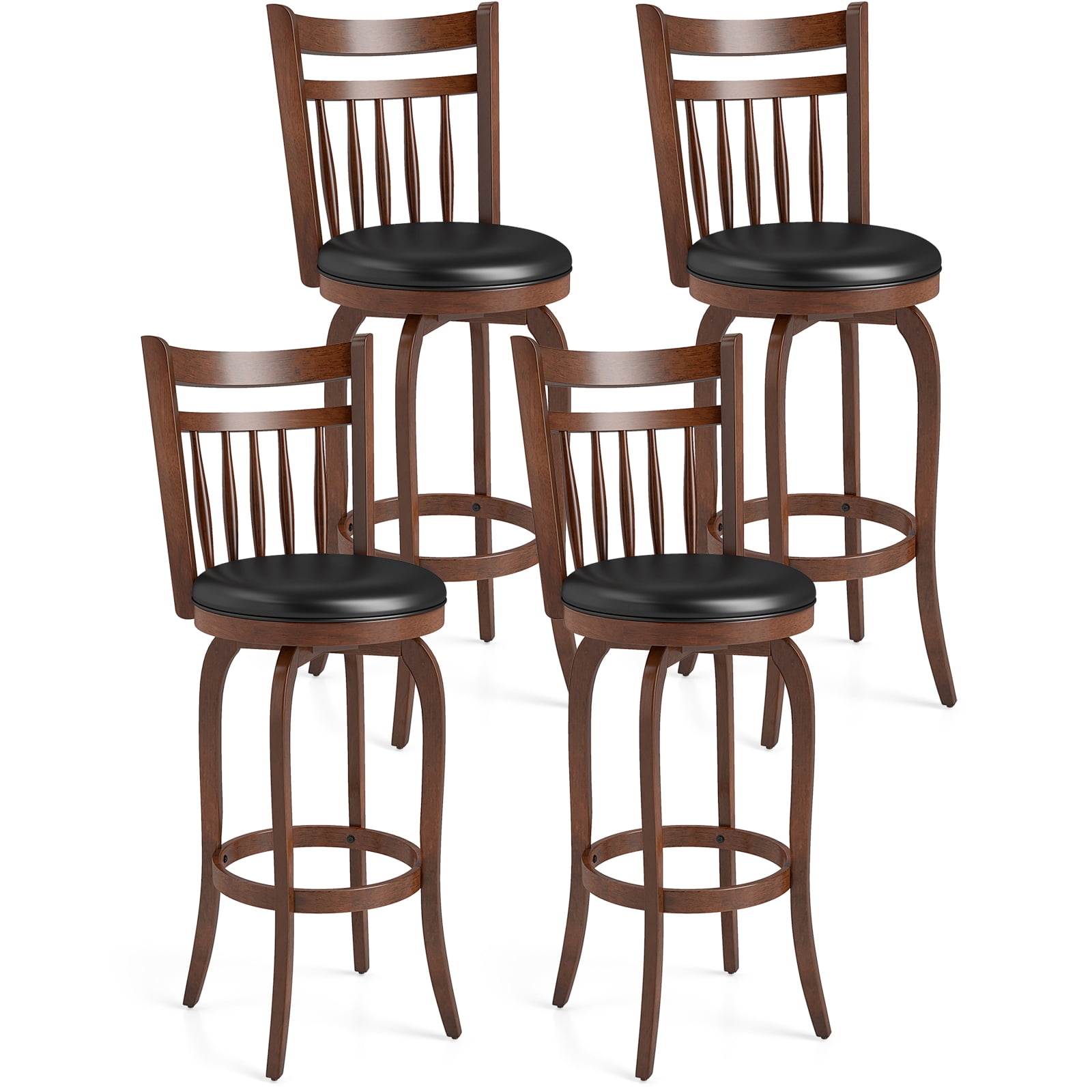 Costway 30” Swivel Bar Stools Set of 4 with Backs, Solid Wood Legs ...