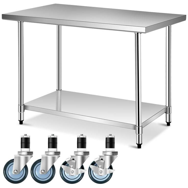 Costway 30 x 48 Stainless Steel Commercial Kitchen Work Table w 4 Wheels