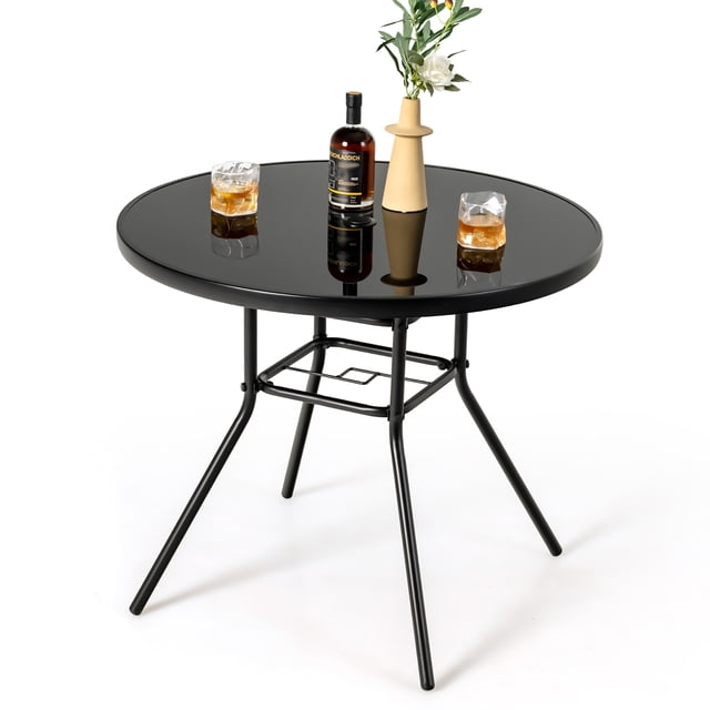 Costway Outdoor 34'' Round Patio Dining Table, Metal Frame with ...