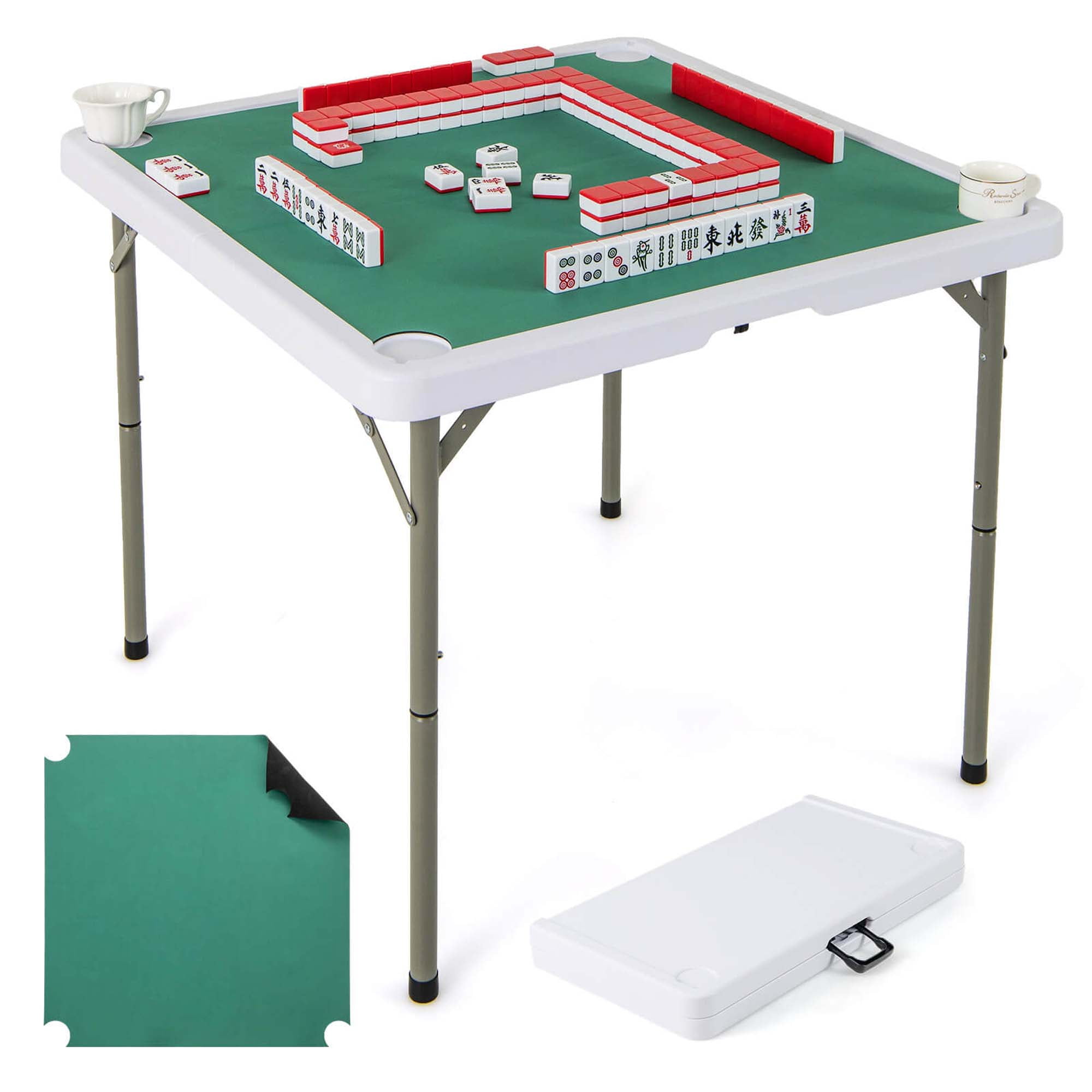 Costway 35" Folding Mahjong Table with Cup Holders & Smooth Felt Mat ...