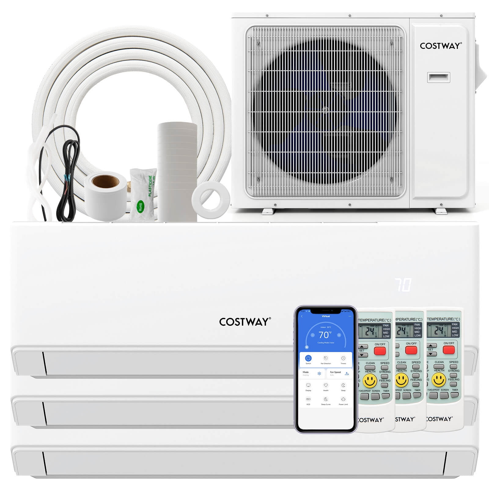 Costway 36k BTU 3 Zone 9k + 9k + 12K BTU Mini Split Air Conditioner 23 ...