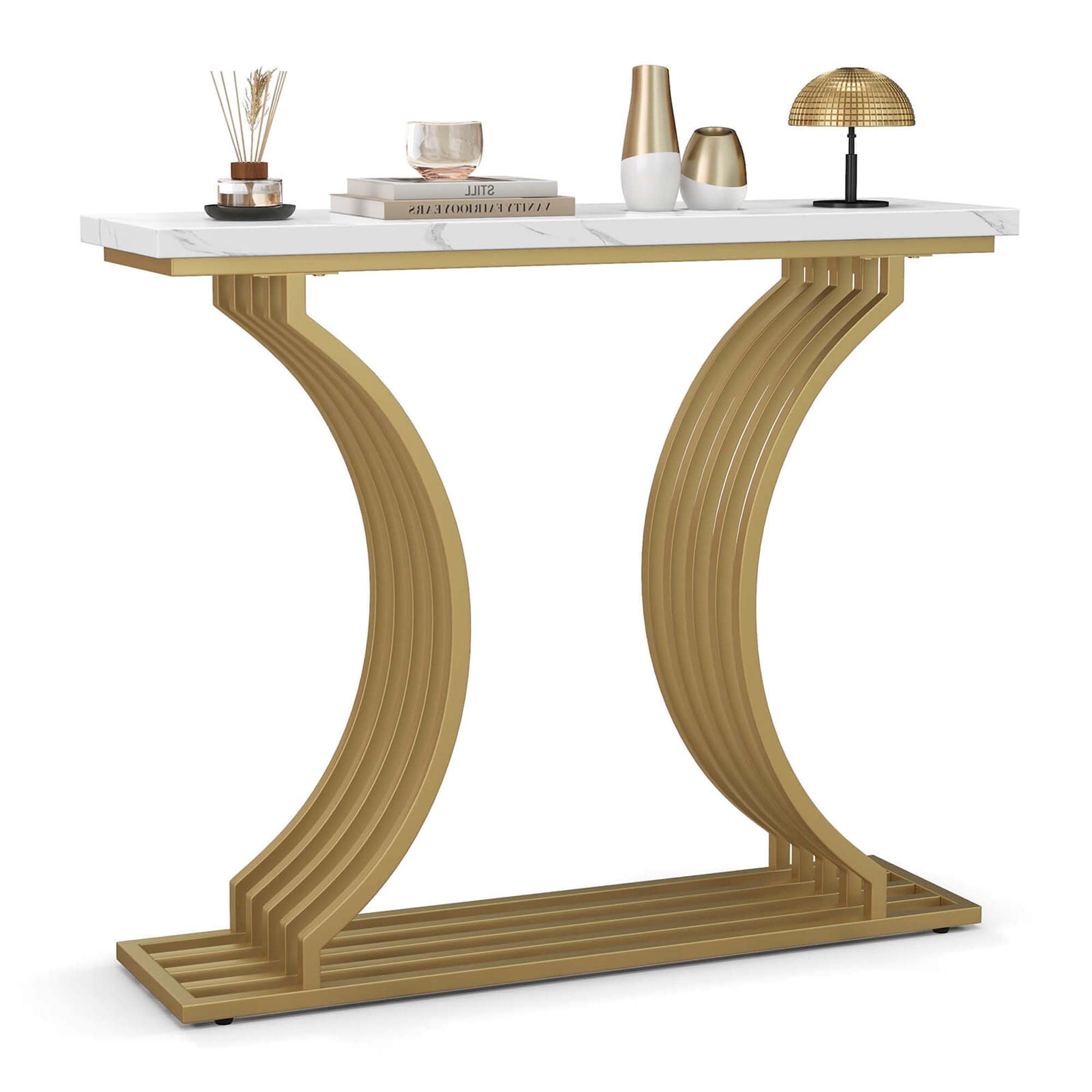 Costway 39" Gold Entryway Table with White Faux Marble Tabletop ...