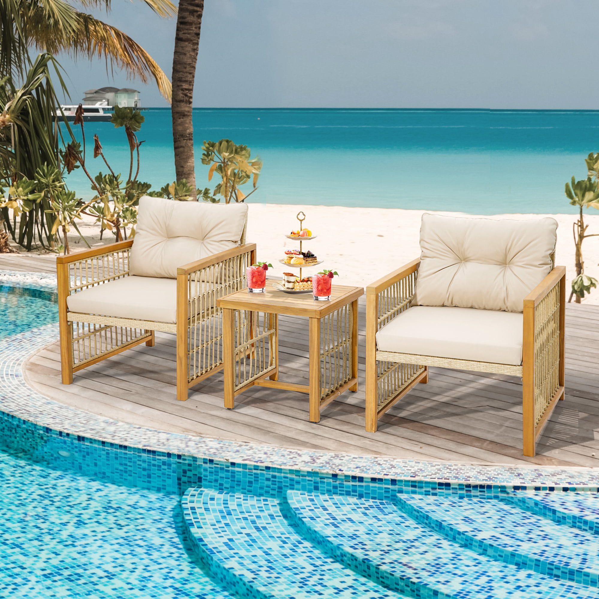 Costway 3PCS Outdoor Furniture Patio Wicker Conversation Set with ...