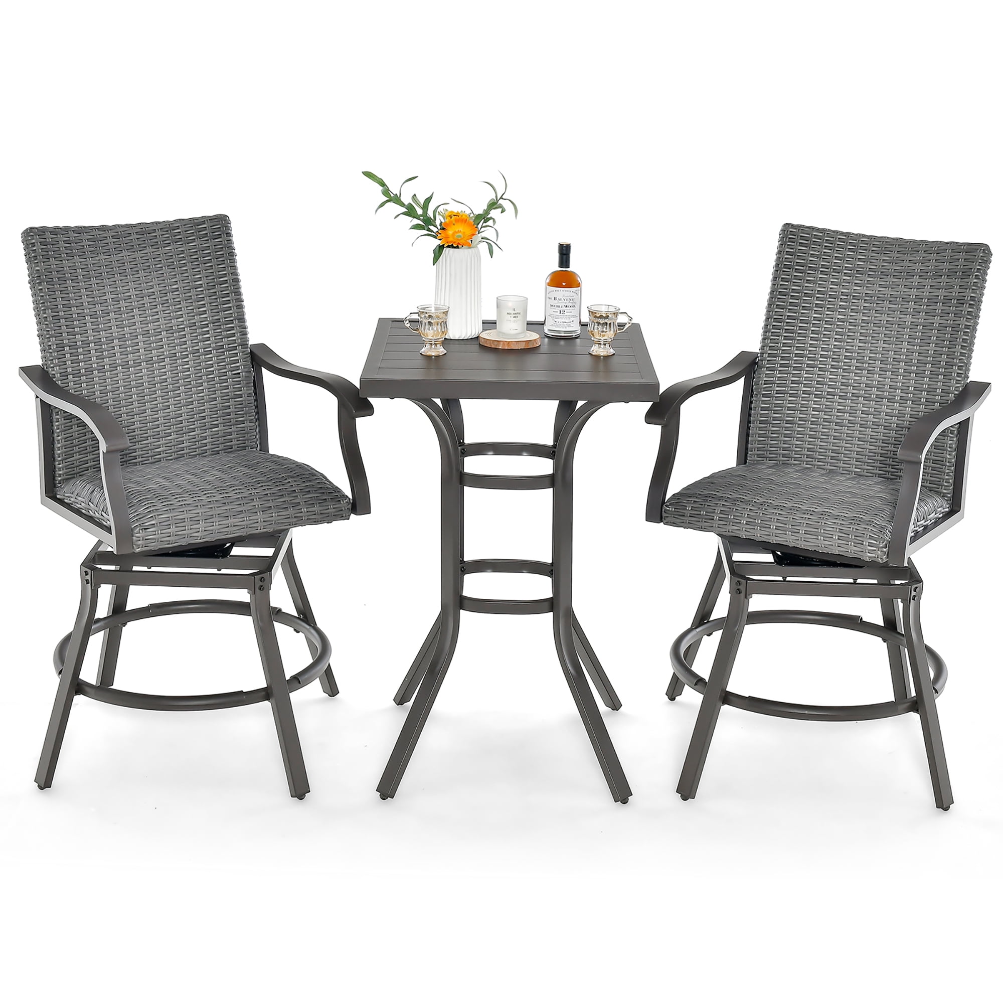Costway Outdoor Furniture 3PCS Patio Rattan Bar Dining Set with ...