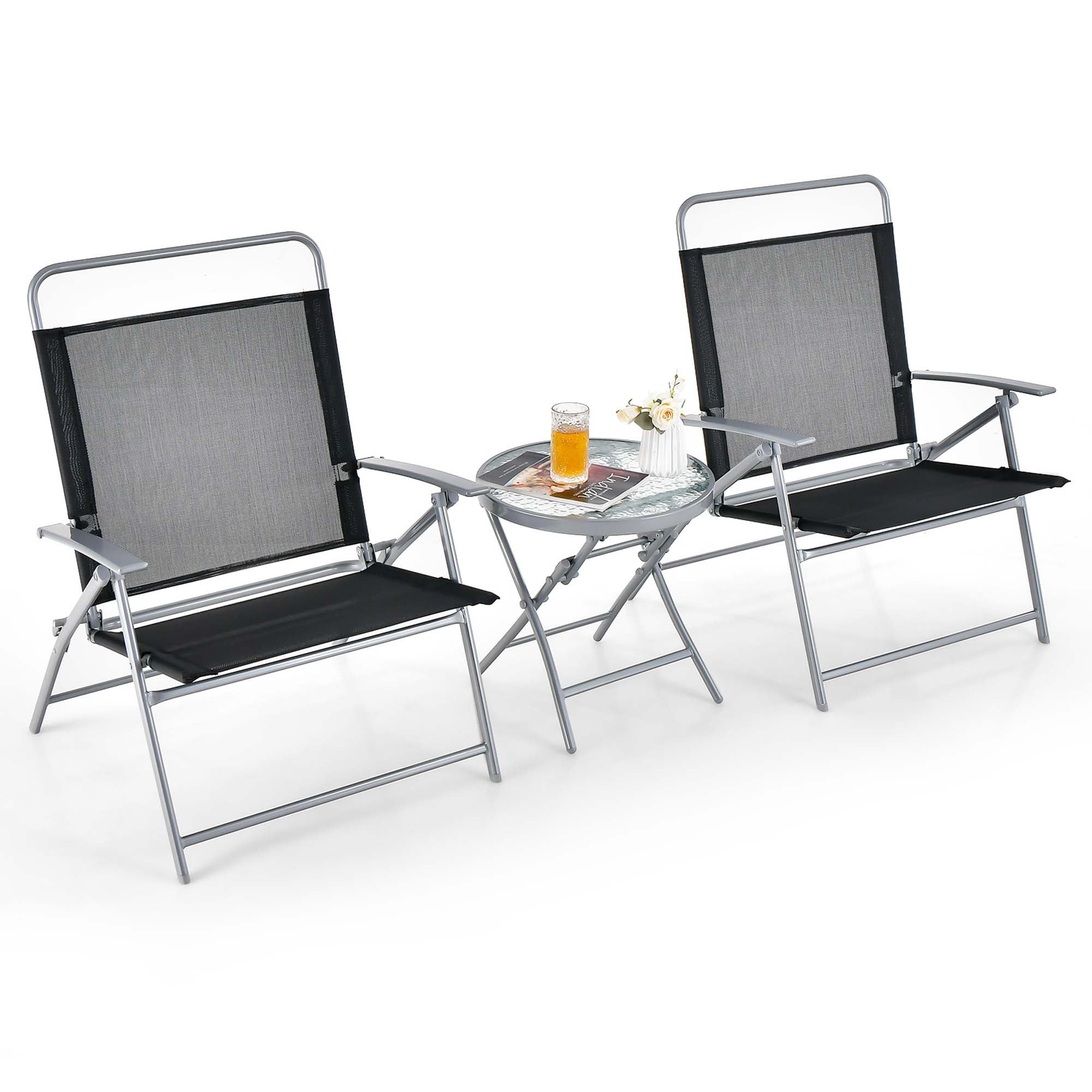 Costway, Patio Folding Table Chair Set, Extra-Large Seat, Metal Frame ...