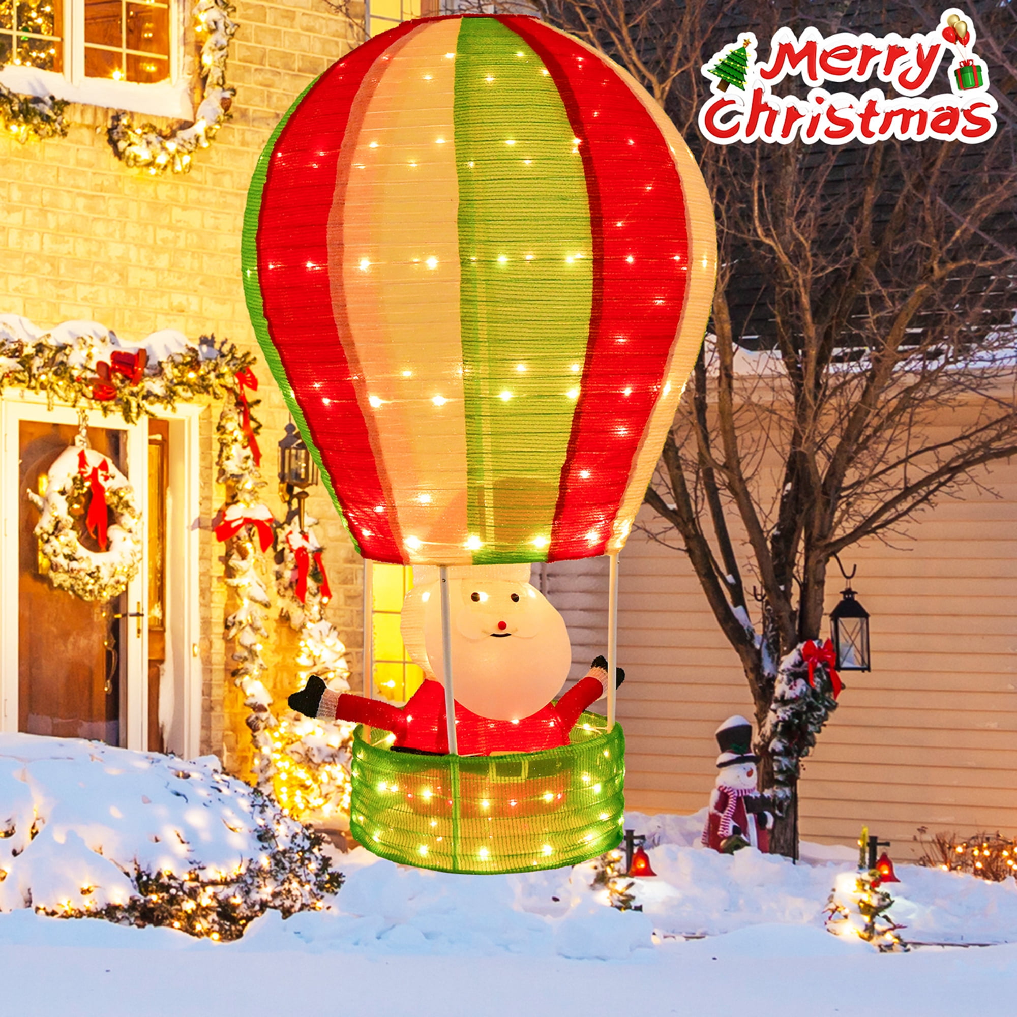 Costway 4.5 FT Christmas Santa Claus with Hot Air Balloon Pop-up Pre ...
