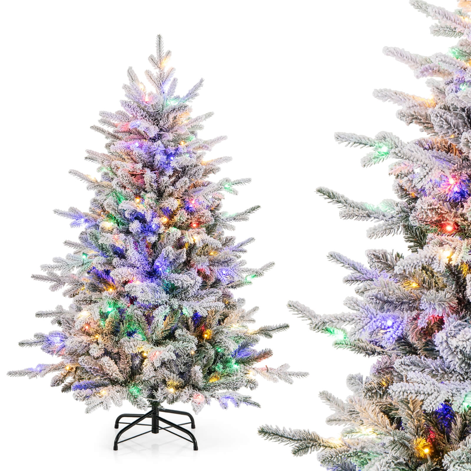 Costway 4.5 FT Flocked Christmas Tree with 8 Lighting Modes 160 Multi-Color LED Lights - Walmart.com