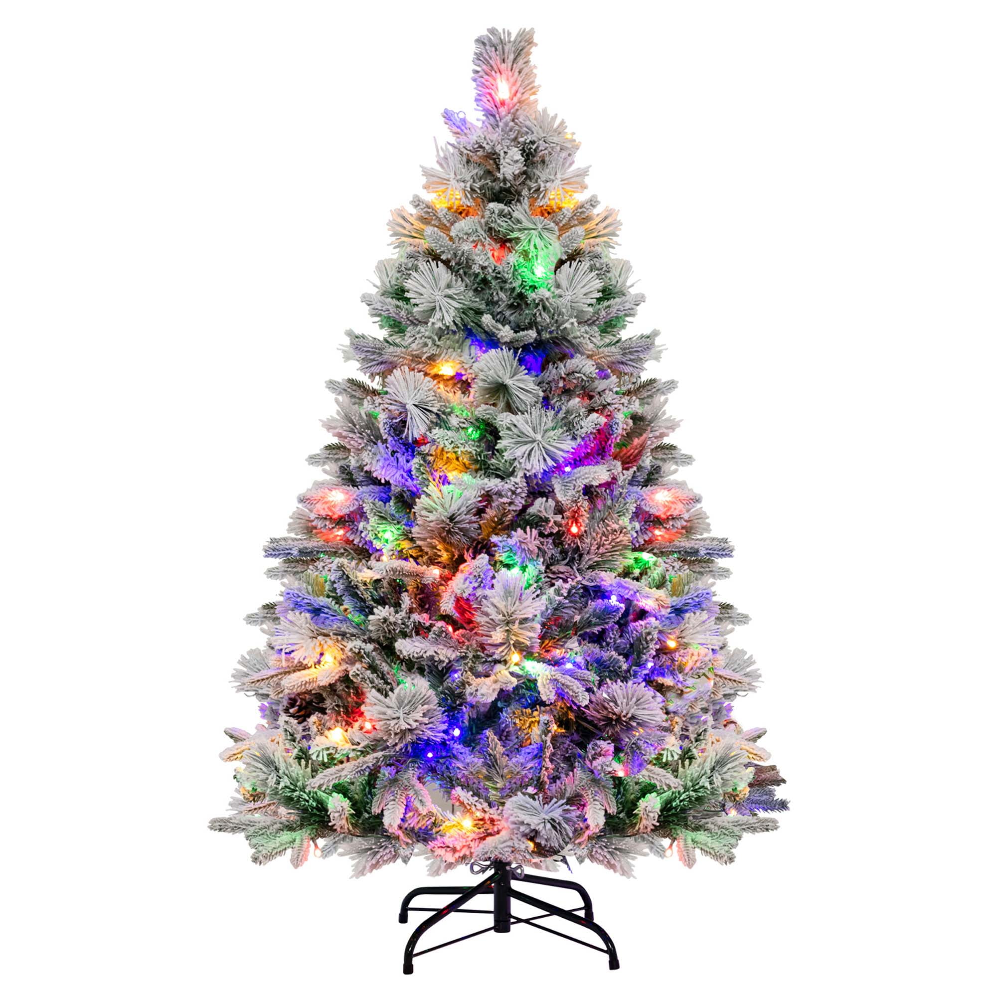 Costway 4.5 FT Pre-Lit Snow Flocked Christmas Tree Hinged Xmas Tree ...
