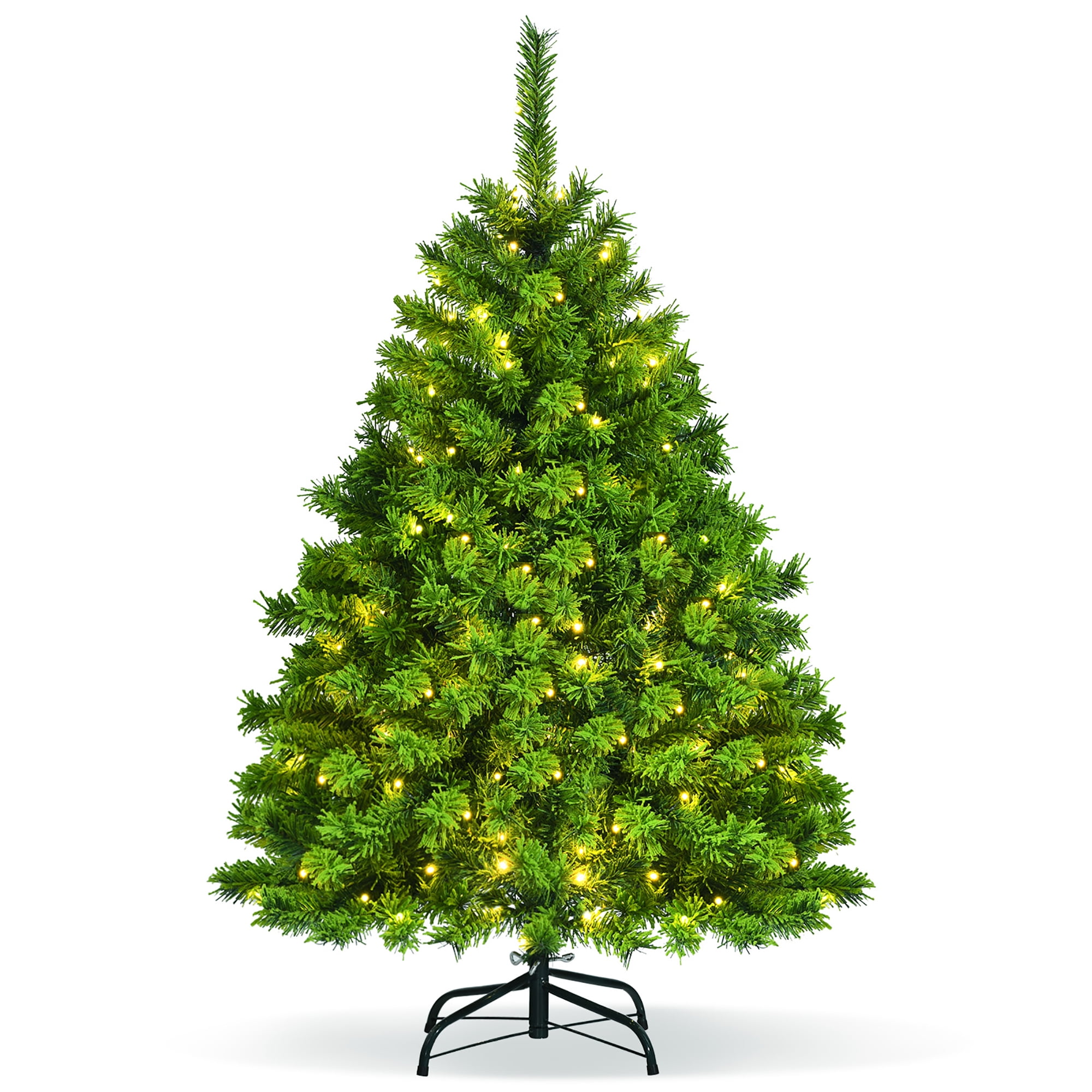 Costway 4.5FT Pre-Lit Hinged Christmas Tree Green Flocked w/ 392 Tips ...