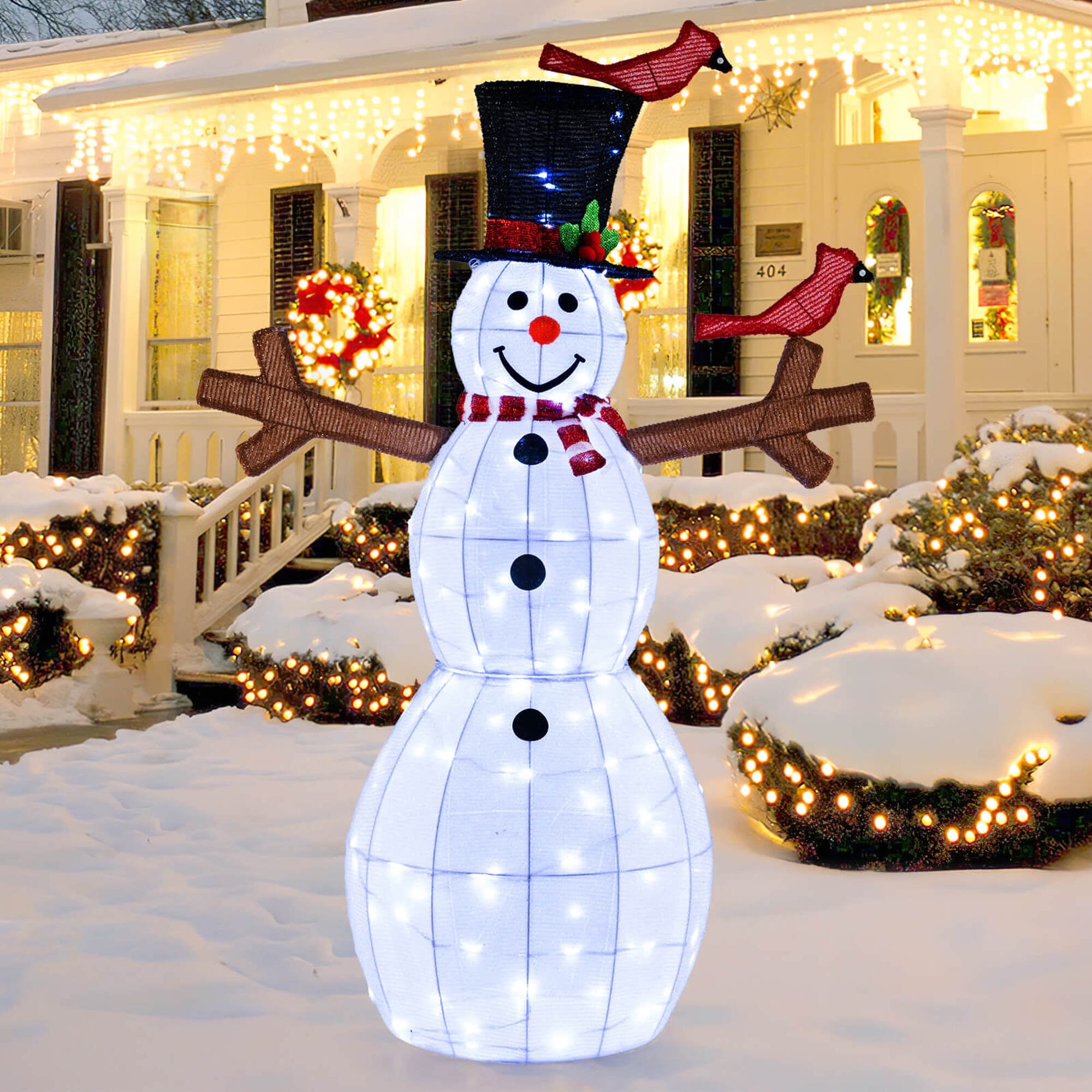 Costway 4.8 FT Light Up Christmas Snowman with 120 LED Lights Zip Ties ...
