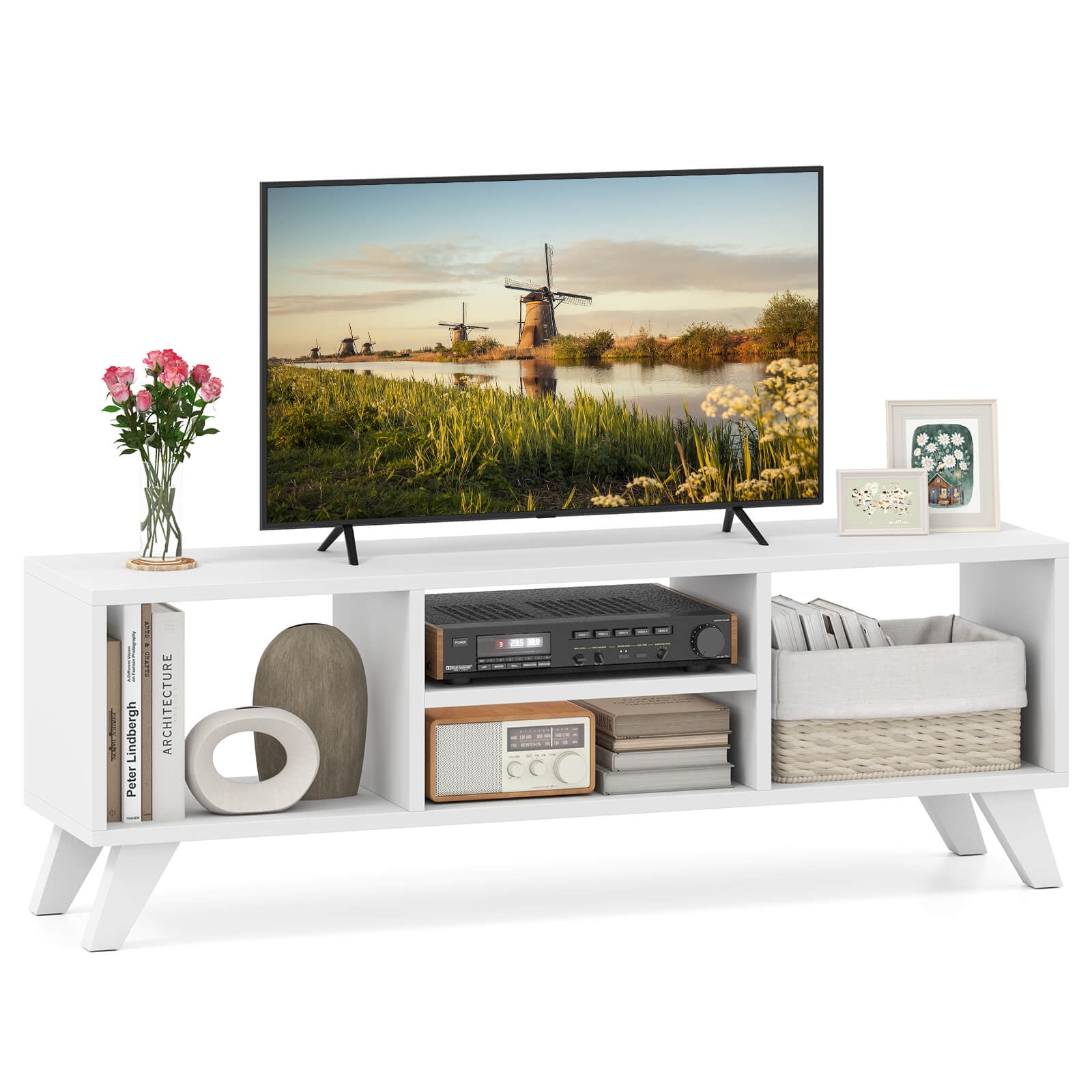 Costway 4-Cubby TV Stand for TVs up to 55" Entertainment Center with ...