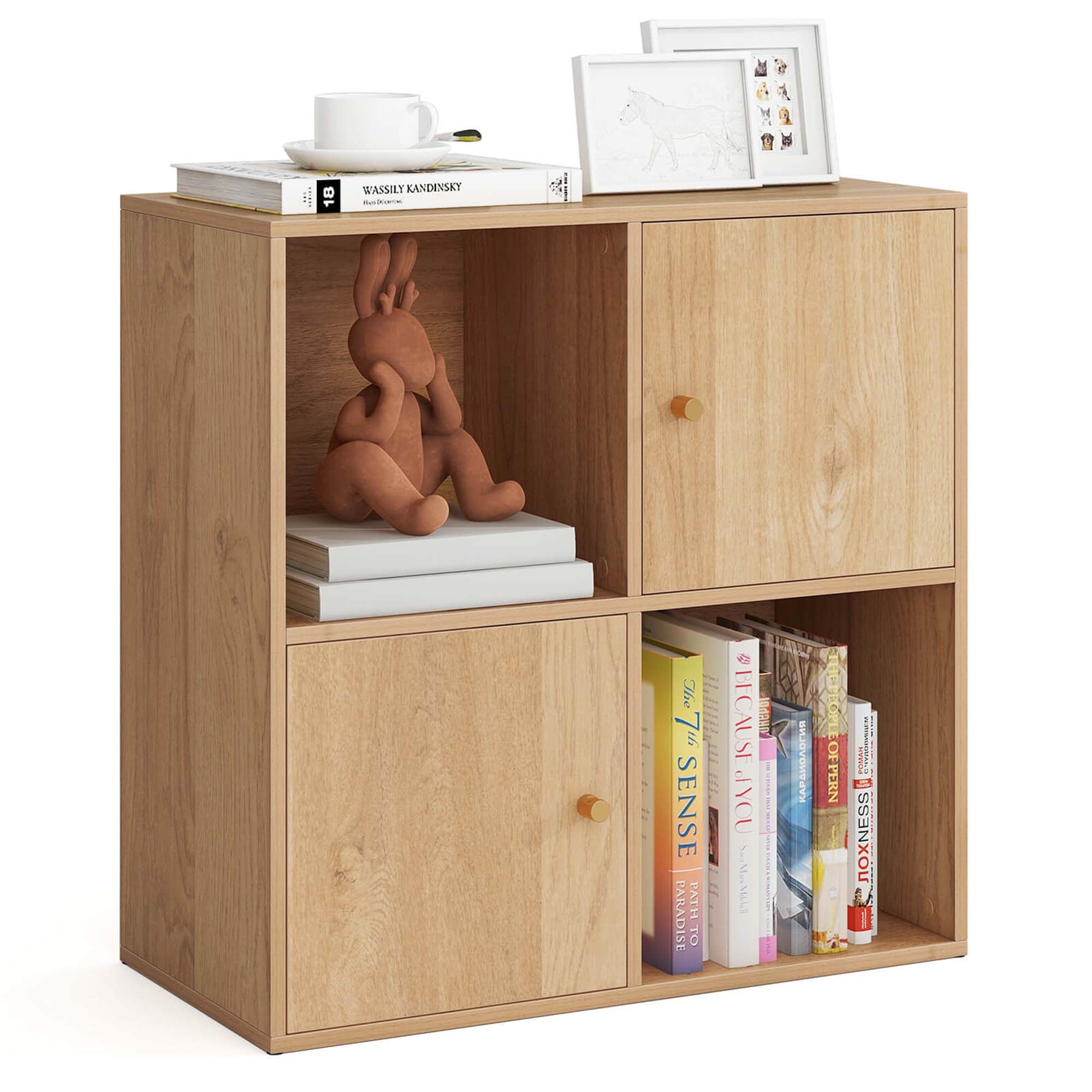 Costway 4-Cube Bookcase with Dual Anti-Tipping Kits & 2 Cabinets ...