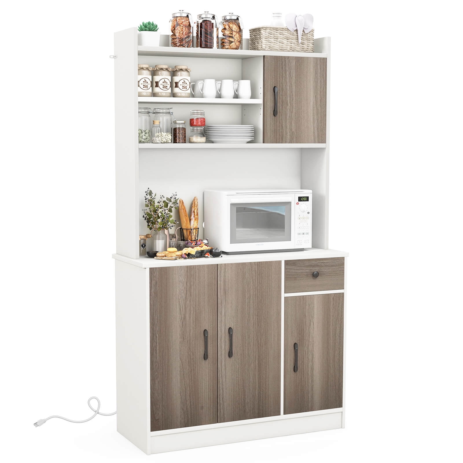 Costway 4-Door 71'' Kitchen Buffet Pantry Storage Cabinet w/Hutch ...