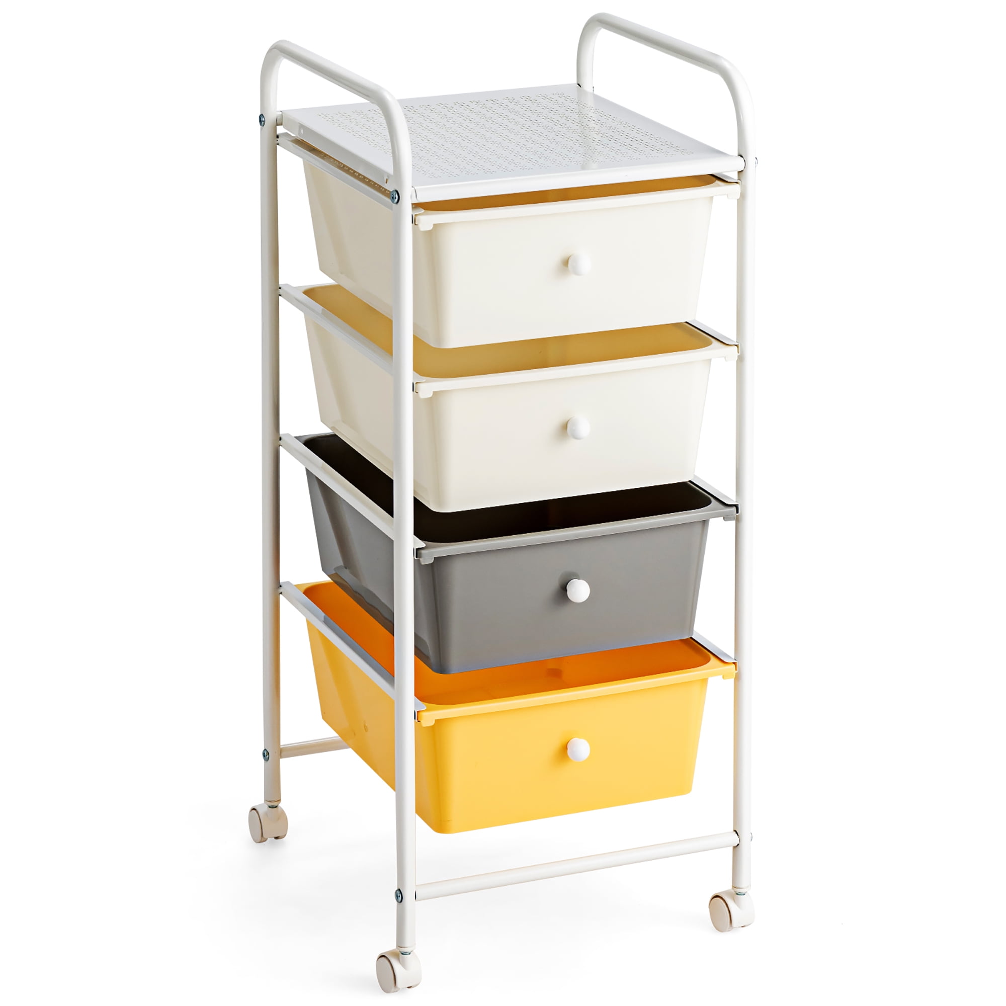 Costway 4-Drawer Cart Storage Bin Organizer Rolling w/Plastic Drawers ...