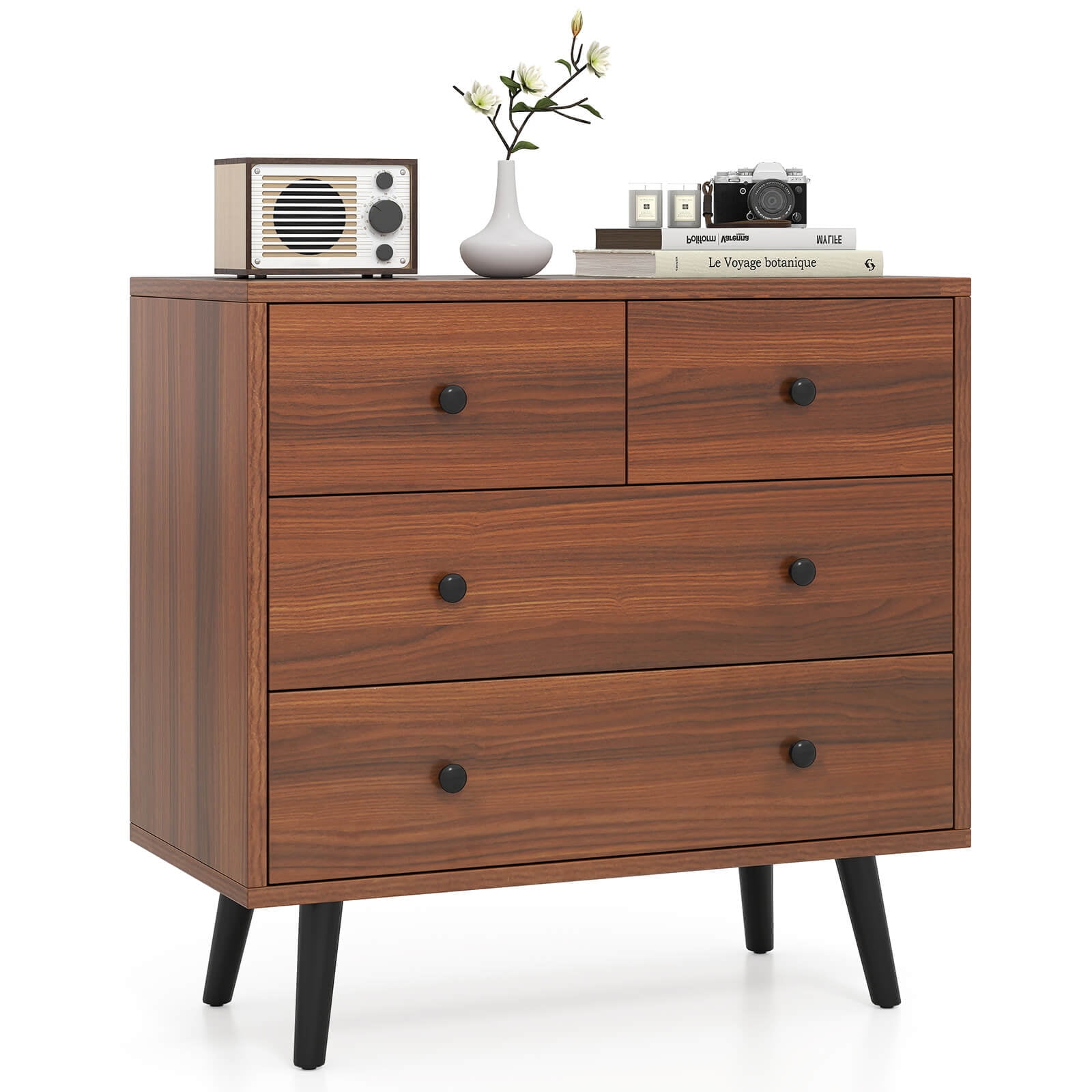 Costway 4 Drawer Dresser for Bedroom Wide Chest of Drawers with Metal ...