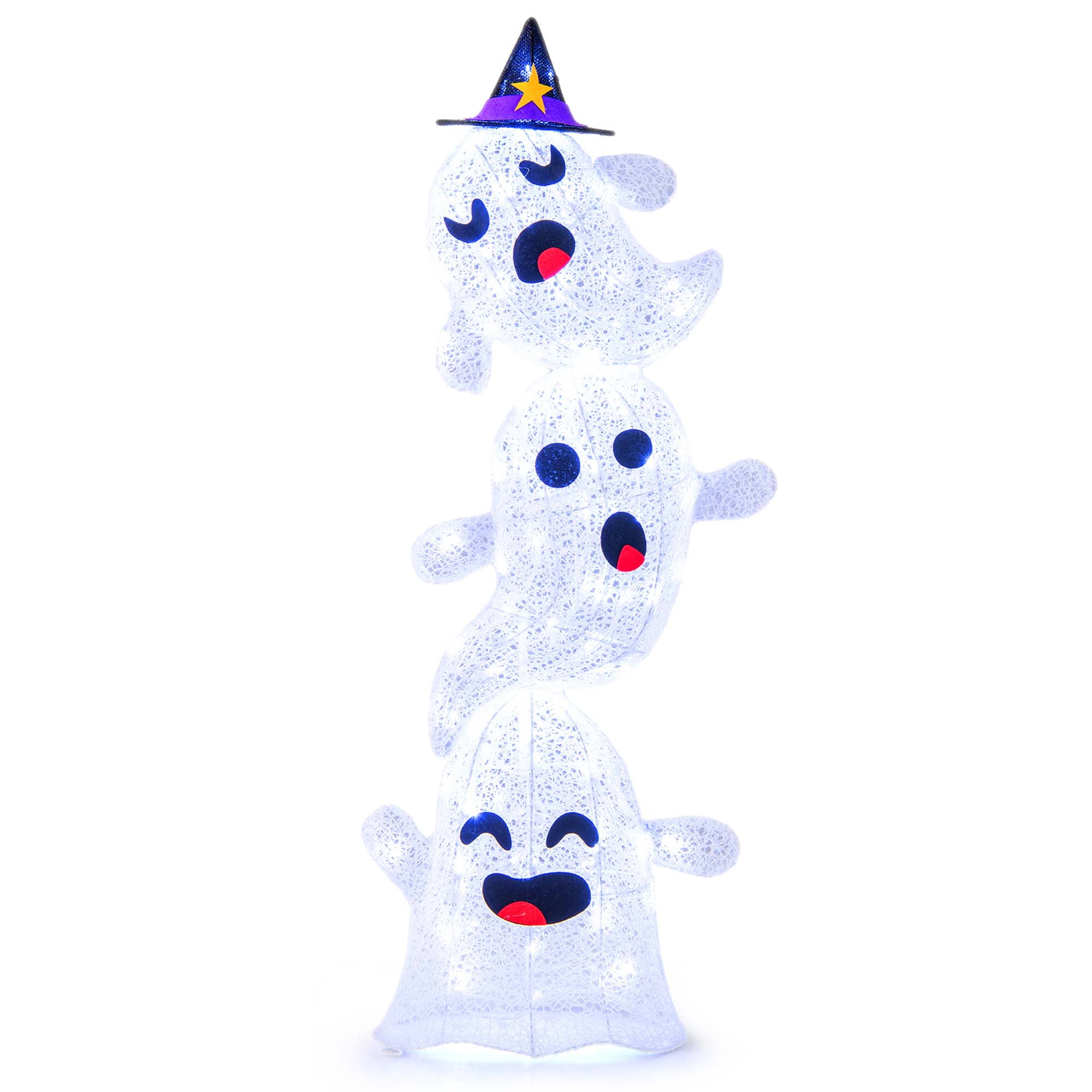 Costway 4 FT Lighted Stacked Ghosts Standing Halloween Decoration with ...