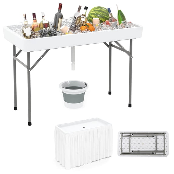 Costway Ice Table with Drain, Portable Folding Ice Bin Table, 4' with ...