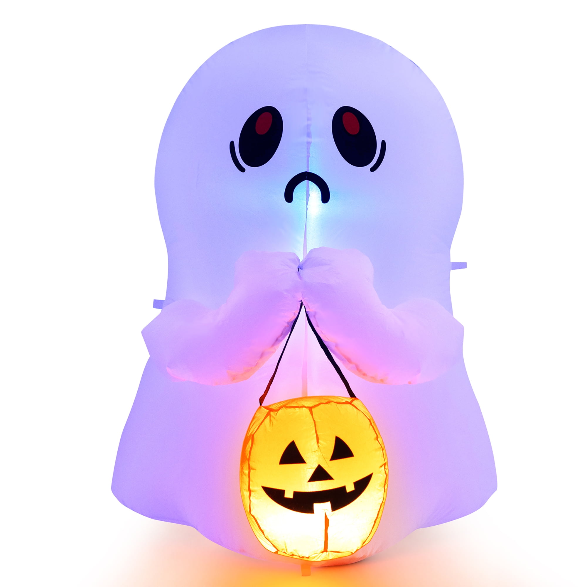 Costway 4' Halloween Inflatable Ghost Holding Pumpkin Blow up Holiday ...