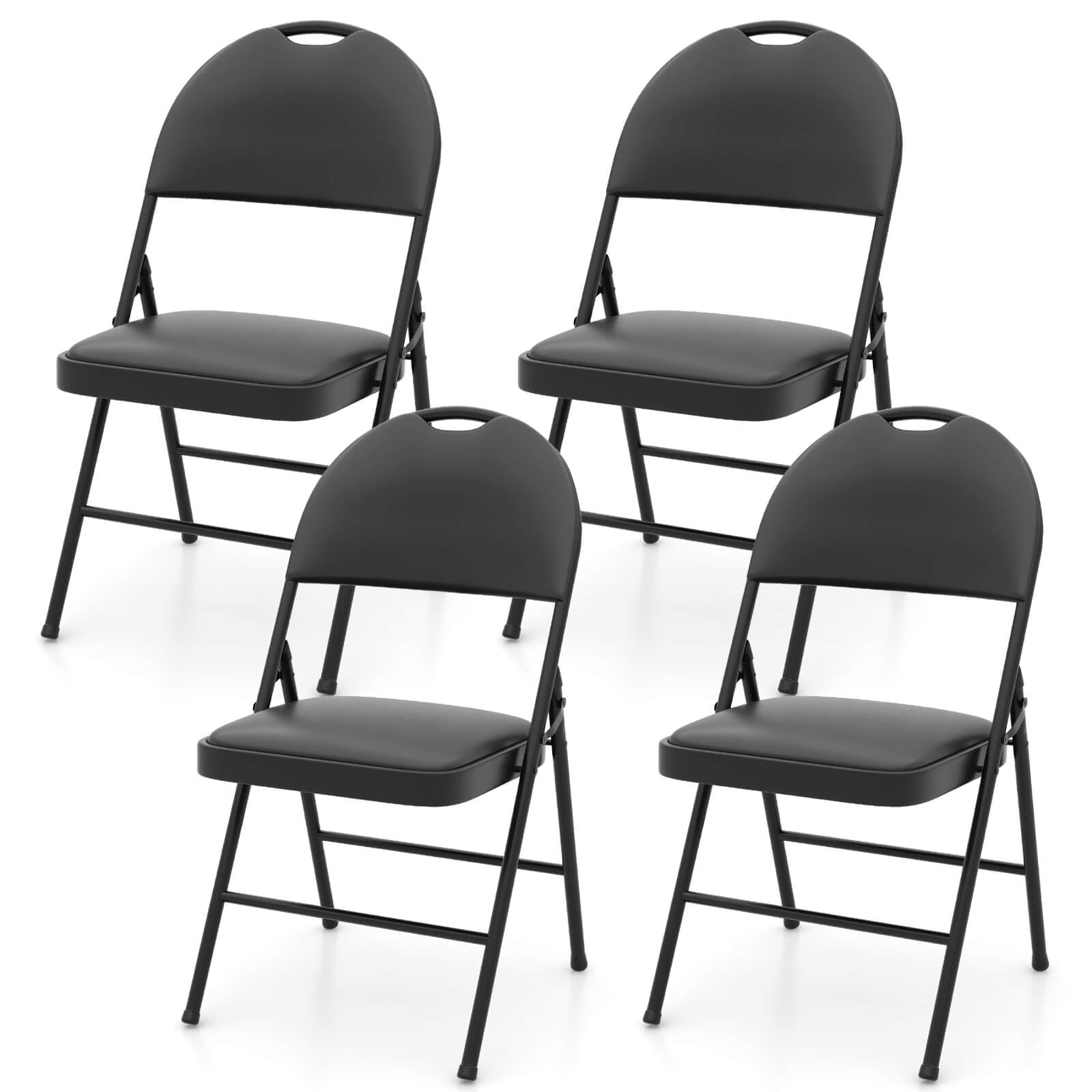 Costway 4 PCS Folding Padded Party Chairs with Metal Frame PVC Leather ...