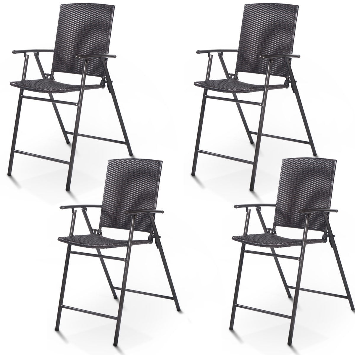 Costway Set of 4 Outdoor Patio Rattan Wicker Folding Bar Stool Chairs ...