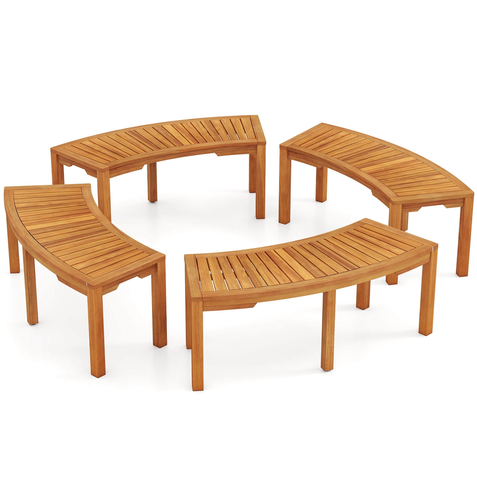 Costway 4 PCS Outdoor Curved Bench with Slatted Seat Wrap Around Tree ...