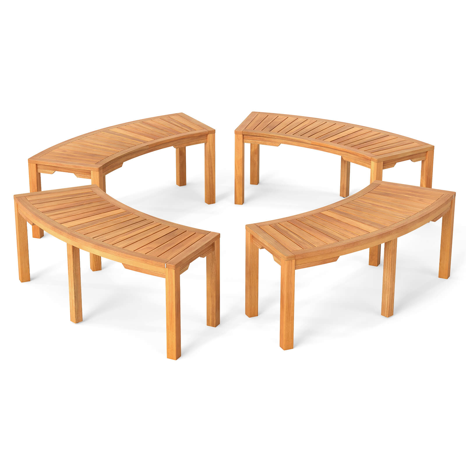 Costway 4 PCS Outdoor Curved Bench with Slatted Seat Wrap Around Tree ...