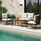 Costway 4 PCS Patio Conversation Set with Coffee Table Solid Acacia ...
