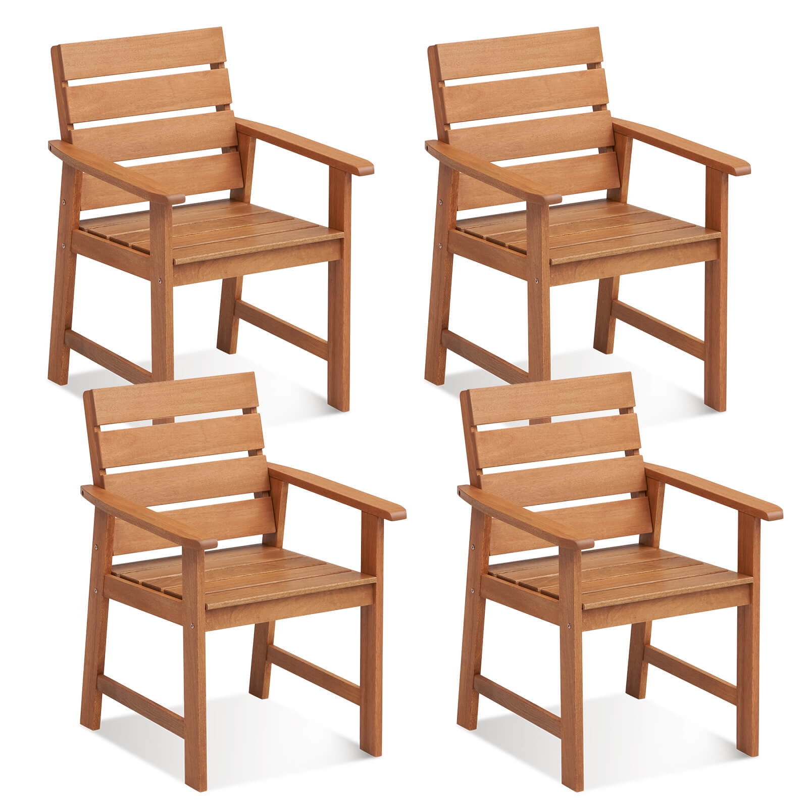 Costway 4 PCS Patio Hardwood Chair Wood Dining Armchairs Breathable ...