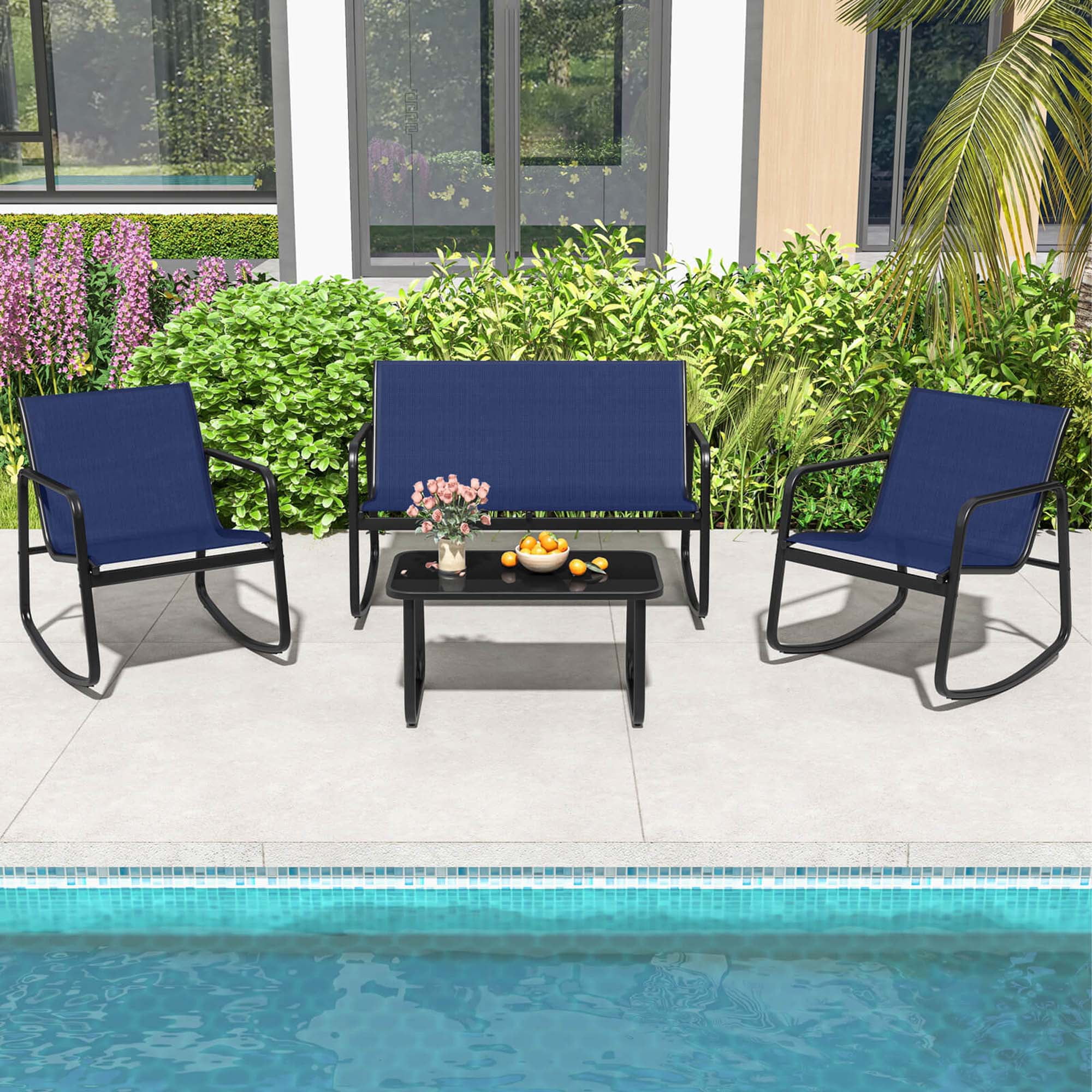 Costway 4 PCS Patio Rocking Set 2 Rocking Chairs & Loveseat with Glass ...