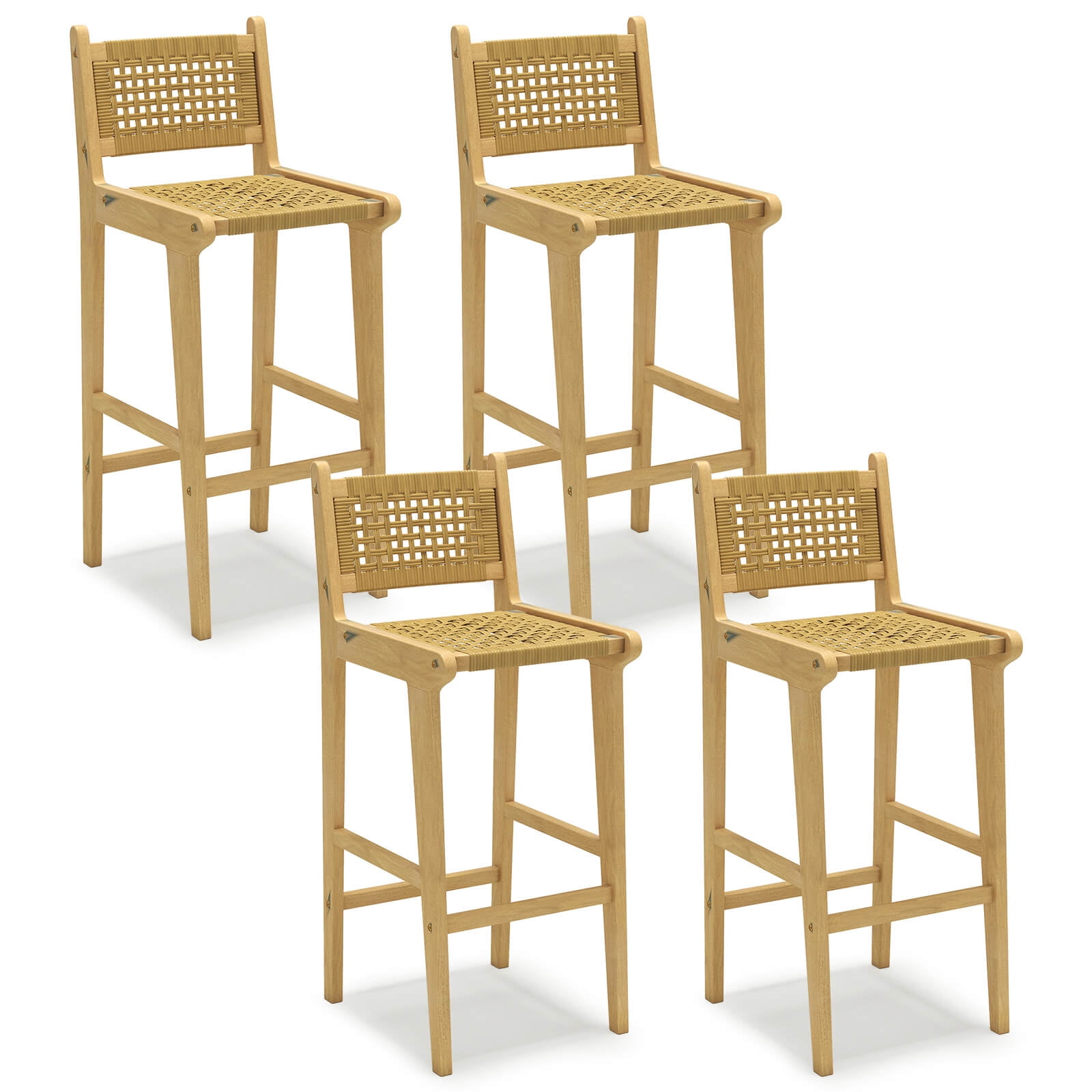 Costway 4 PCS Patio Teak Wood Bar Stool Outdoor Bar Height Chair with ...