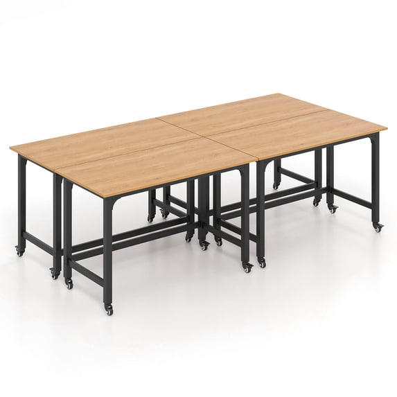 Costway 4 PCS Rolling Computer Desk Metal Frame PC Laptop Table Wood ...