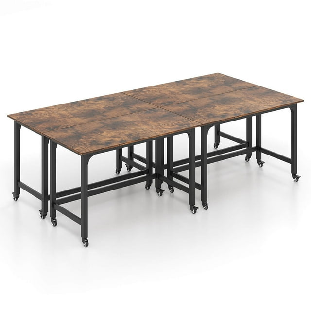 Costway 4 PCS Rolling Computer Desk Metal Frame PC Laptop Table Wood ...