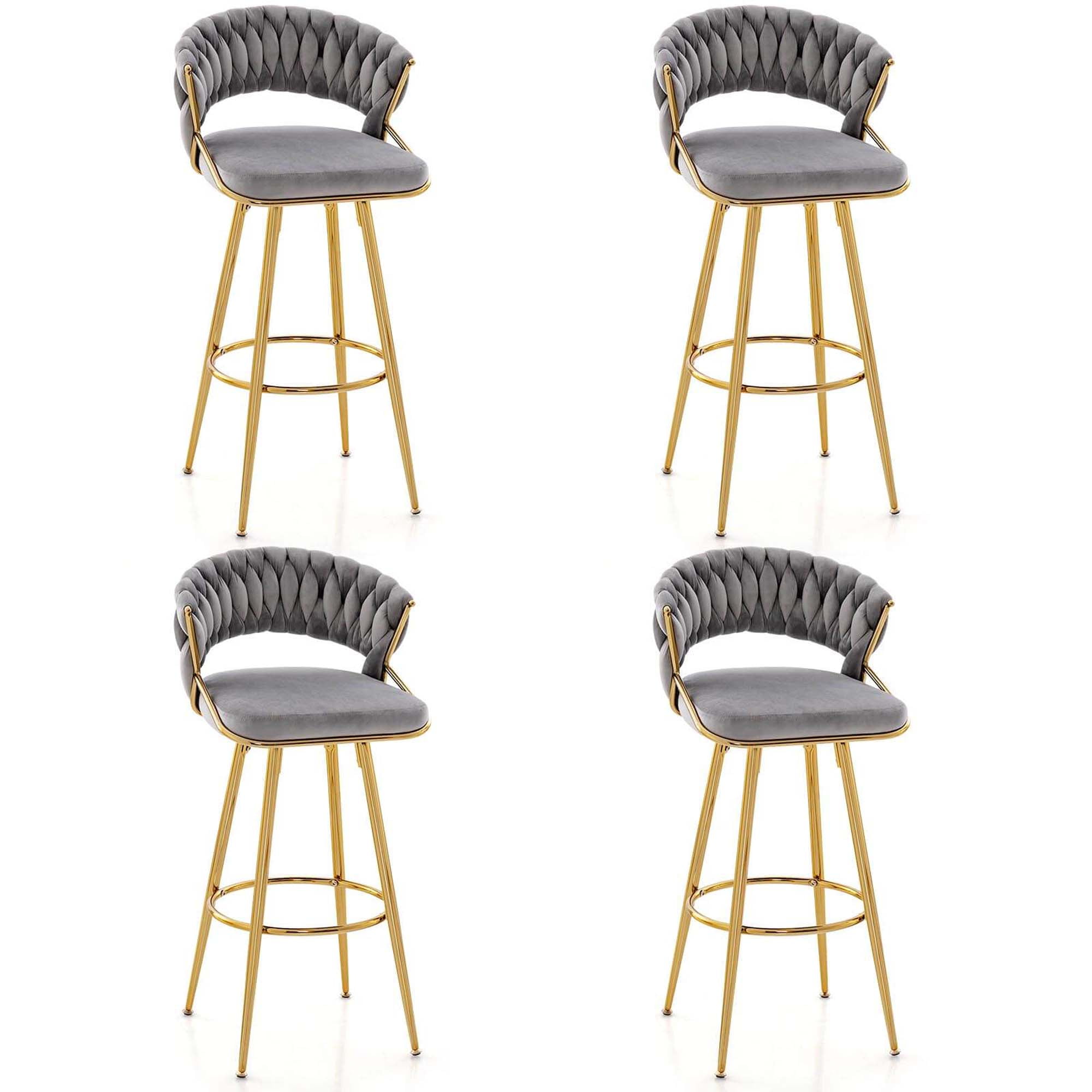 Costway 4 PCS Velvet Bar Stool 29" Bar Height Stools with Woven ...
