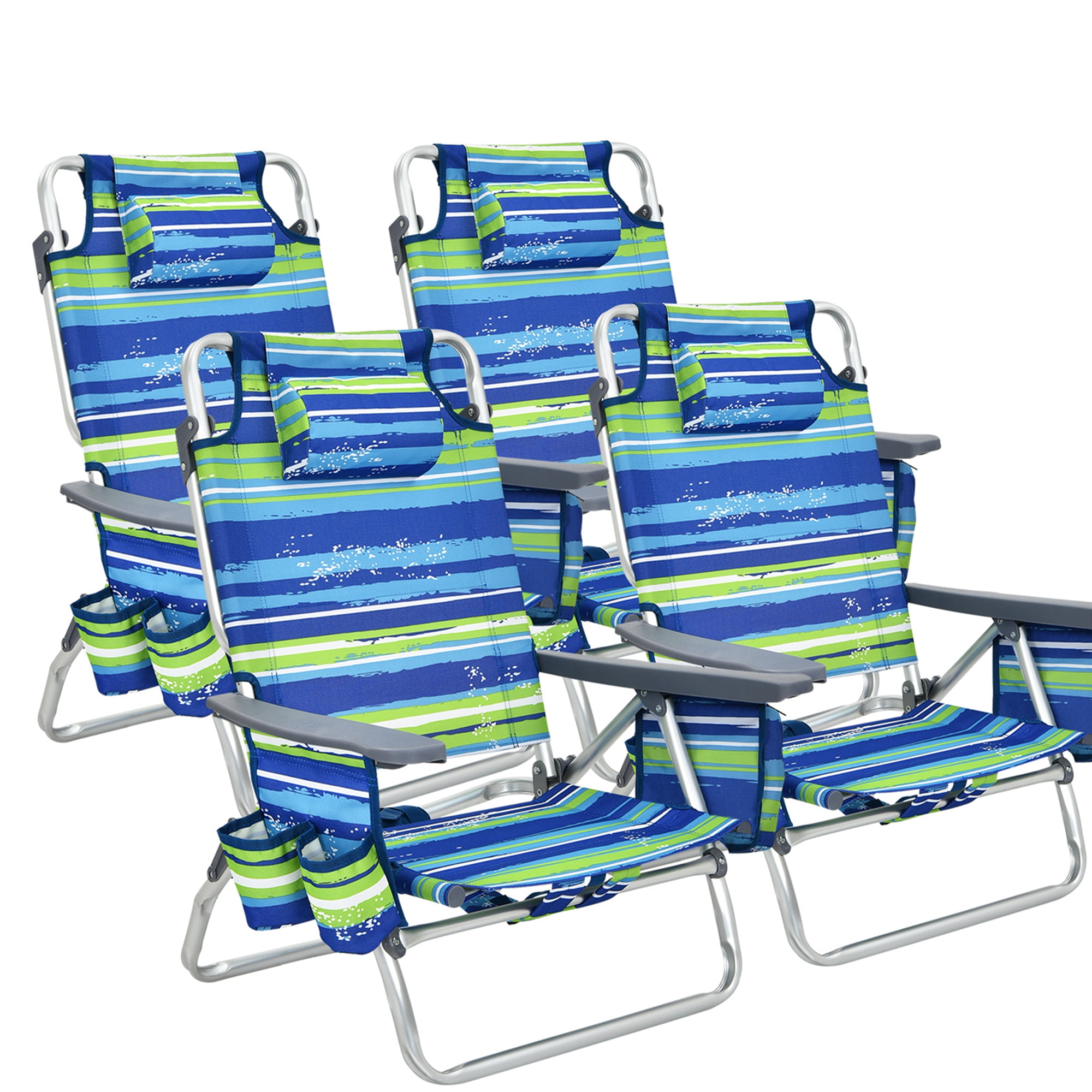 Costway 4-Pack Portable Recliner Beach Chair with 5-Position Backrest ...