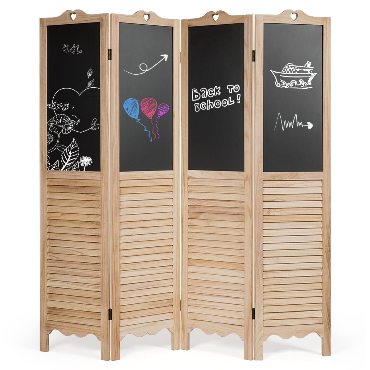Costway 4-Panel Folding Divider Screen W/Chalkboard 5.7Ft Tall Natural ...