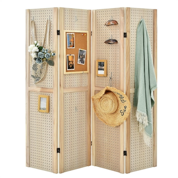 Costway Free Standing 4-Panel Pegboard Display, Indoor Privacy Screen ...