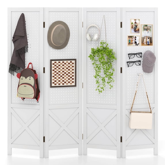 Costway 4-Panel Pegboard Display Stand, 4.7 FT Folding Room Divider ...