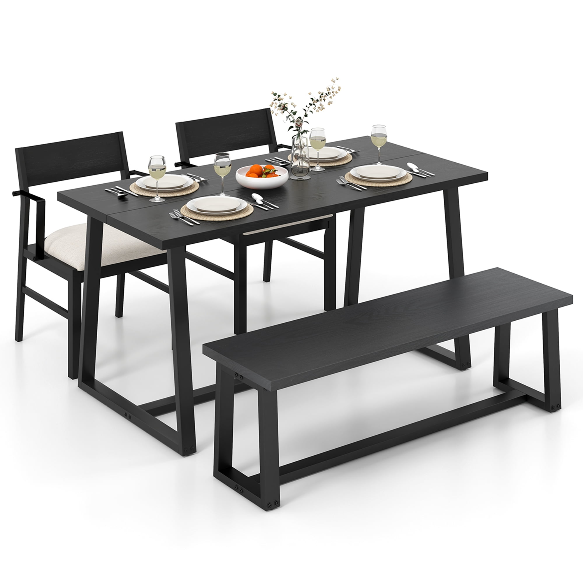 Costway 4 Pieces Dining Table Set Kitchen Table with 2 Armchairs & 1 ...