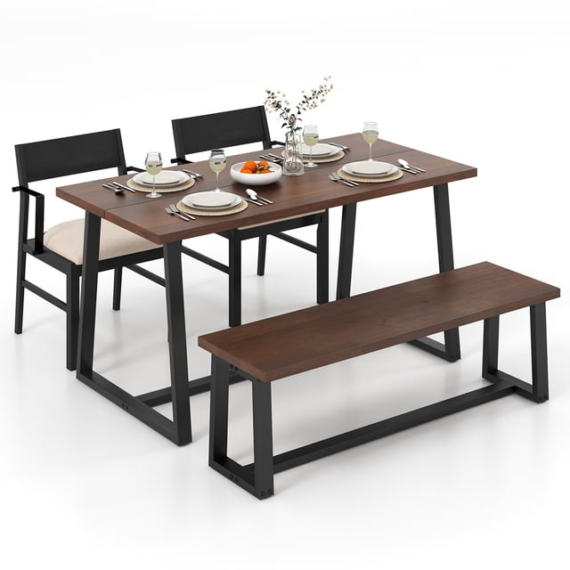 Costway 4 Pieces Dining Table Set Kitchen Table with 2 Armchairs & 1 ...