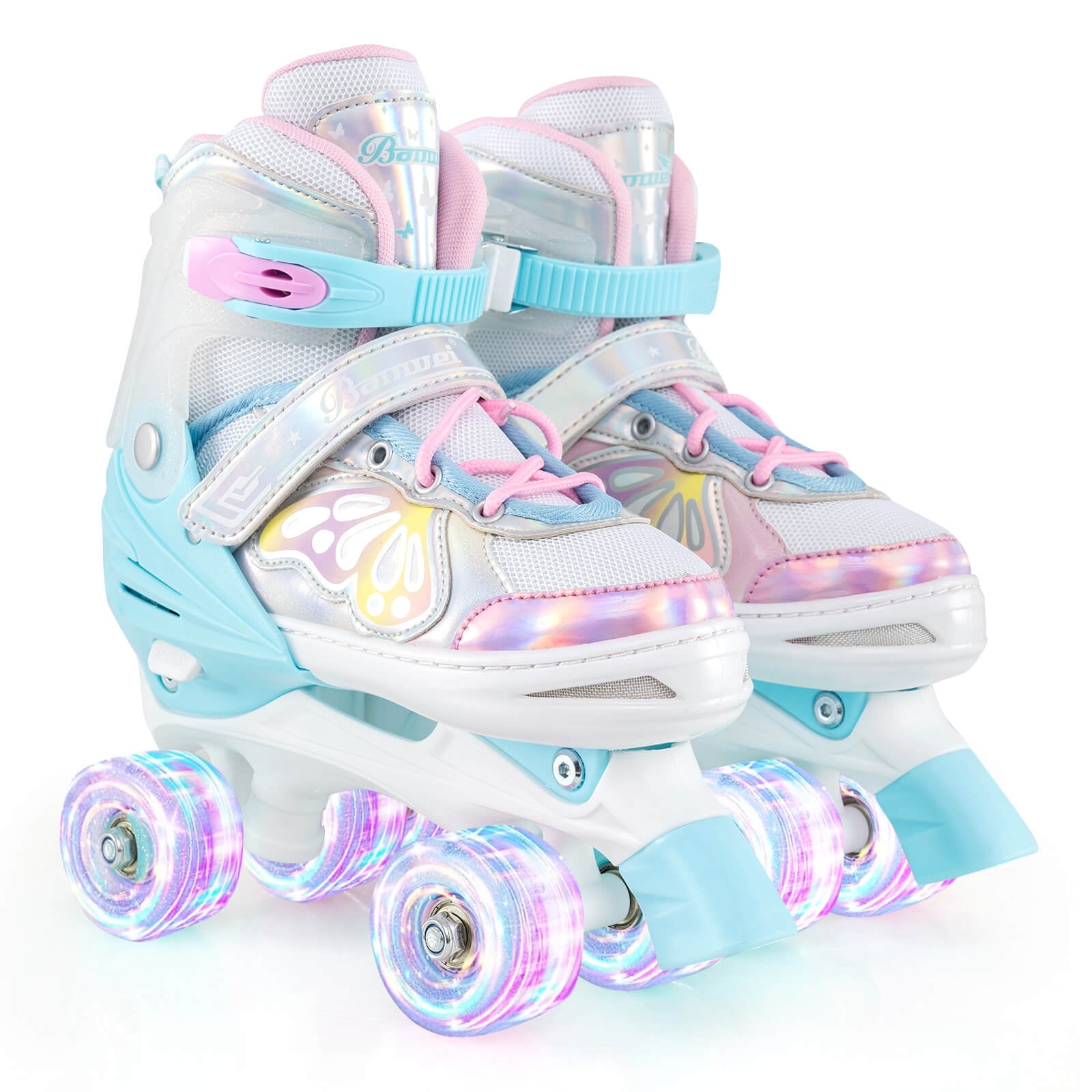 Costway 4 Sizes Adjustable Quad Skates with Light-up Wheels Safety ...