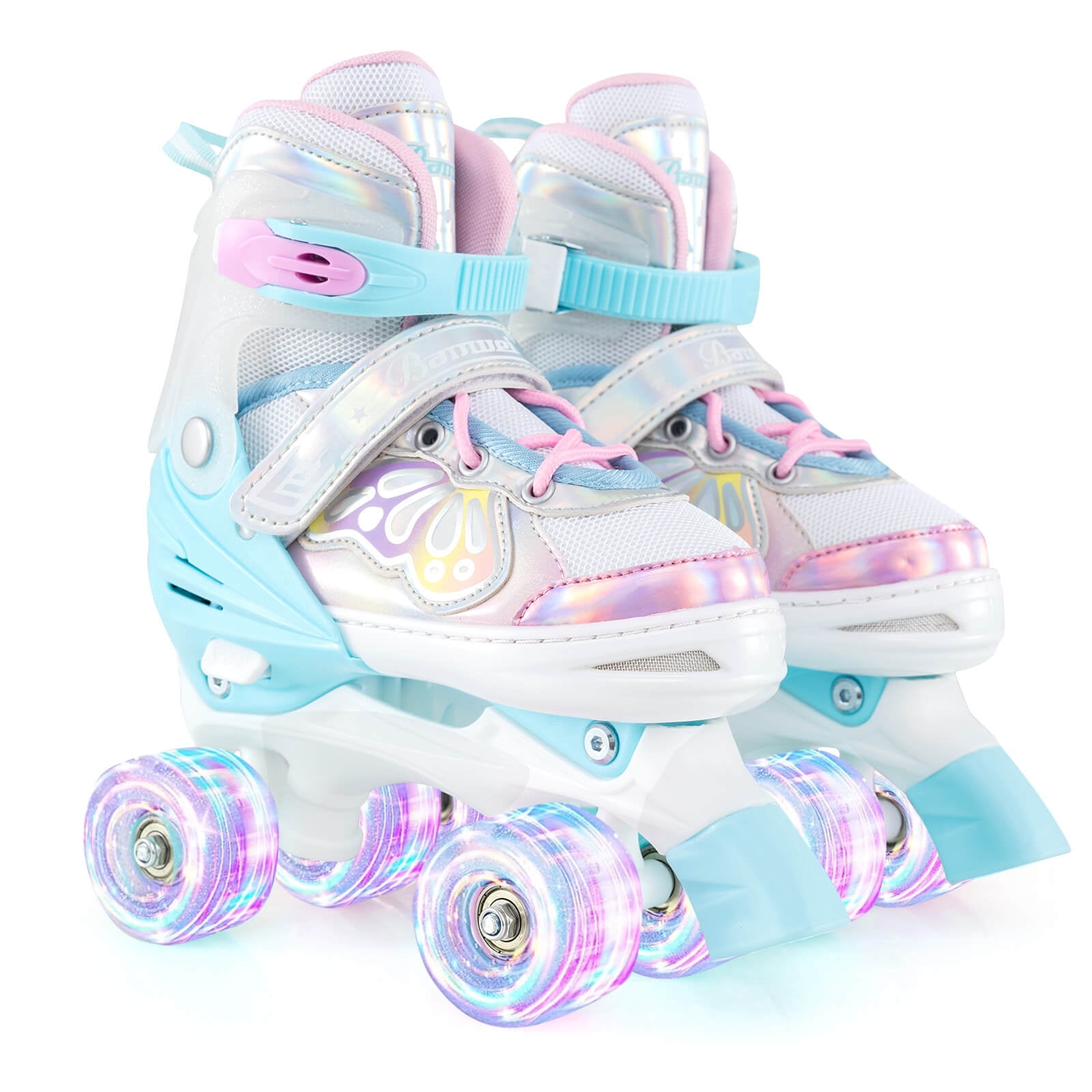 Costway 4 Sizes Adjustable Quad Skates with Light-up Wheels Safety ...